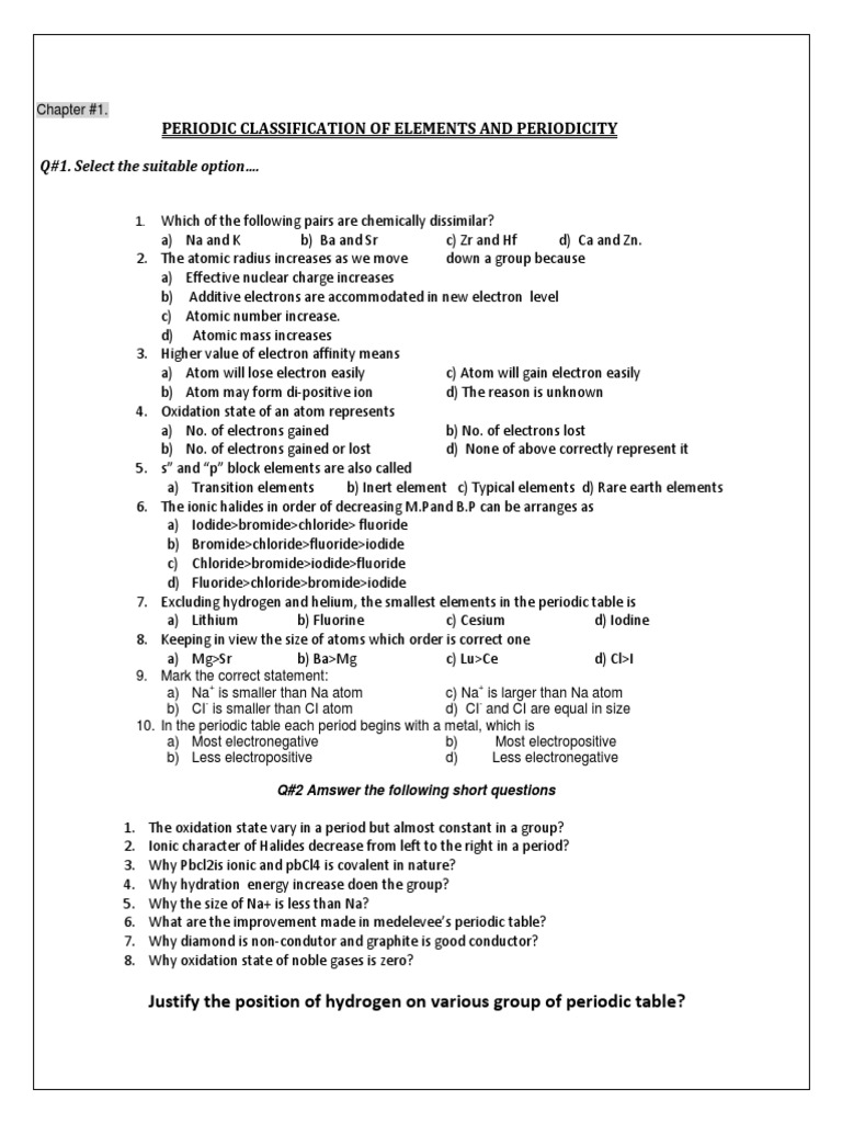 Chemistry Quiz: Periodic Table Basics | PDF