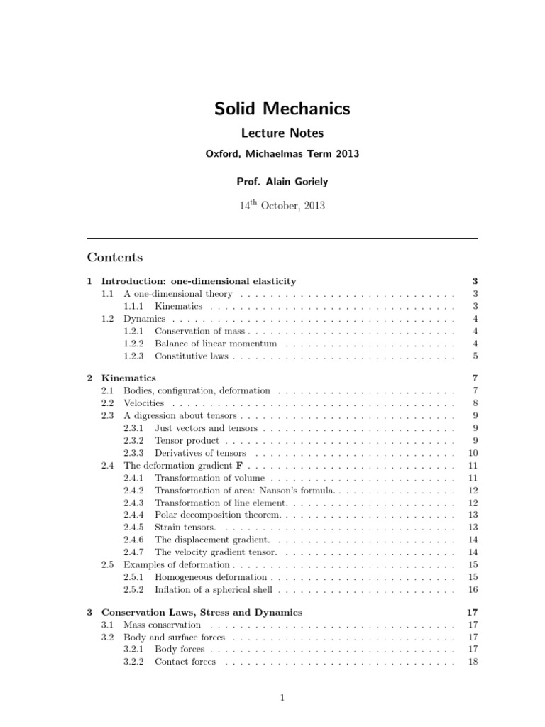 Solid Mechanics: Lecture Notes | PDF | Linear Elasticity | Stress ...