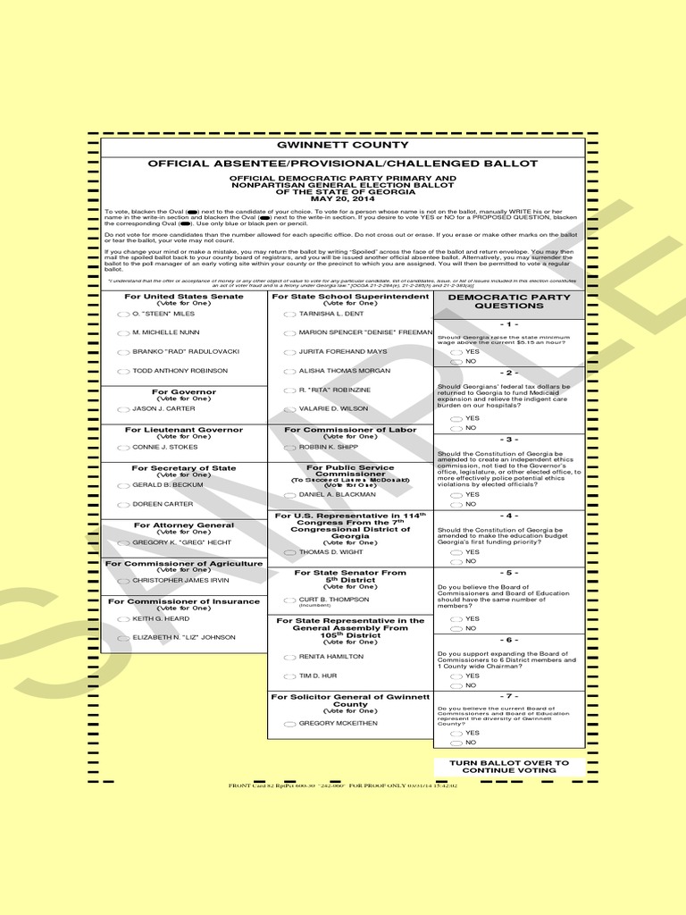 Sample Democratic Primary Ballot 2014 | PDF | Ballot | Judge