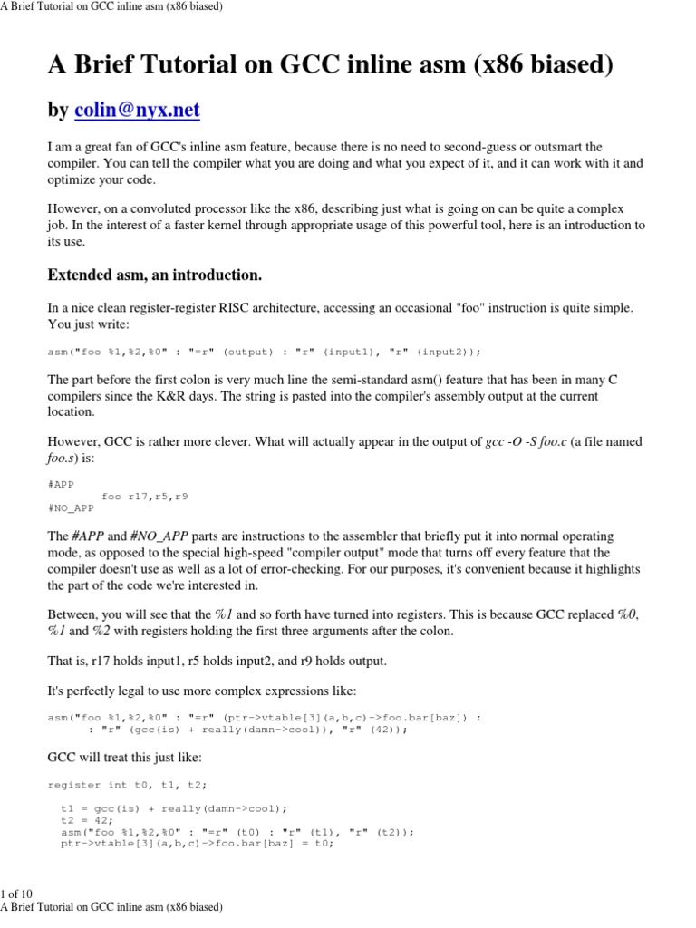 A Brief Tutorial On GCC Inline Asm | PDF | Assembly Language | Digital ...