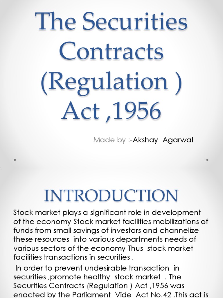 Presentation On BankingThe Securities Contracts (Regulation) Act, 1956