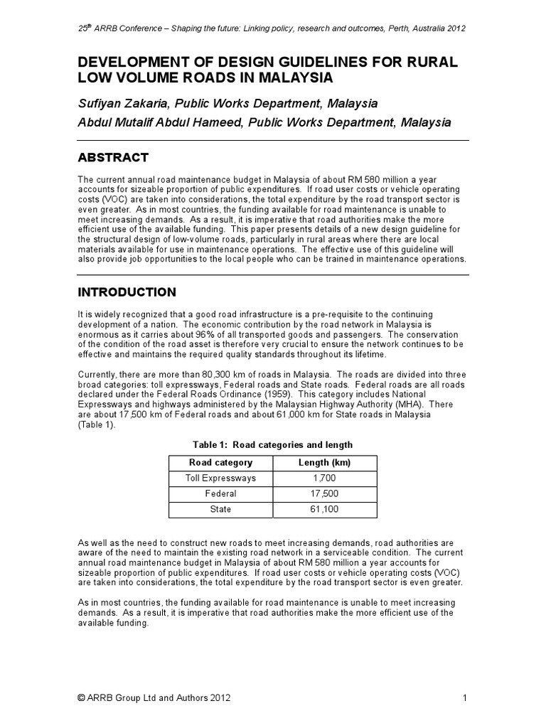 Development of Design Guidelines For Rural Low Volume Roads in Malaysia ...