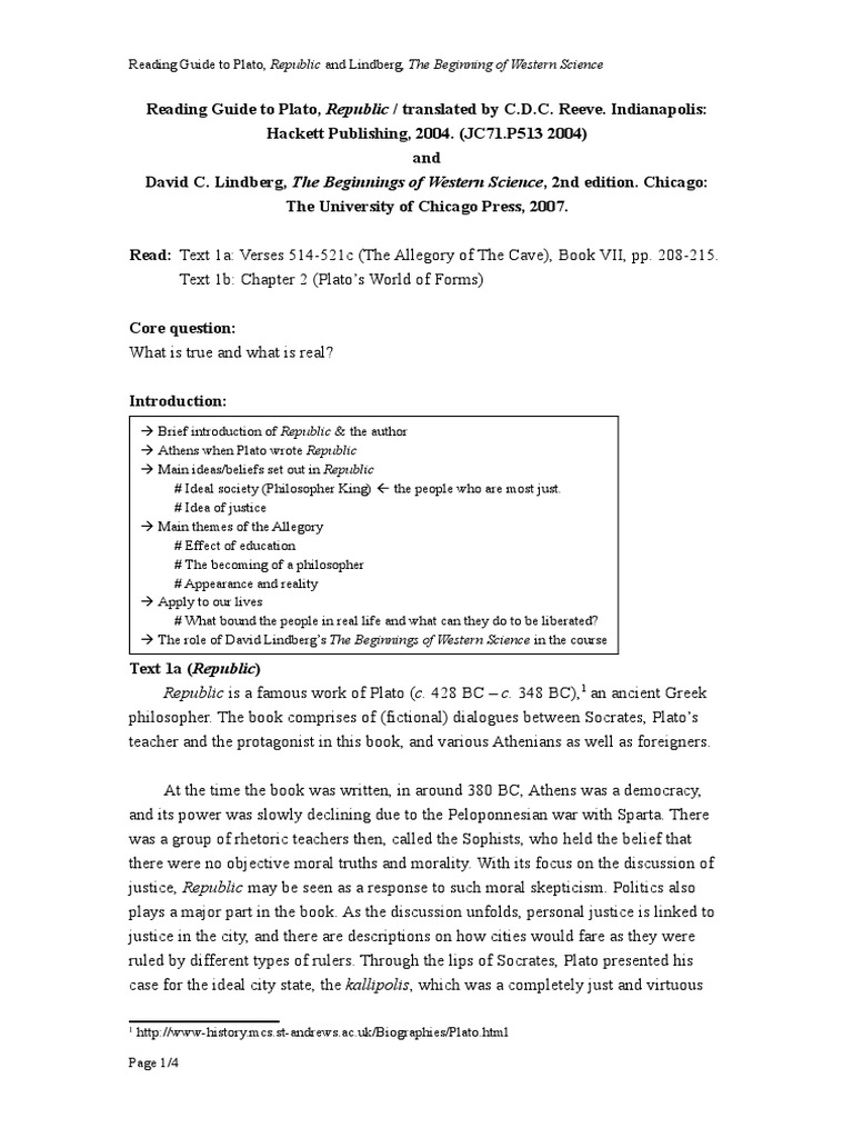 01ReadingGuide Plato Lindberg | PDF | Plato | Ancient Greek Philosophy