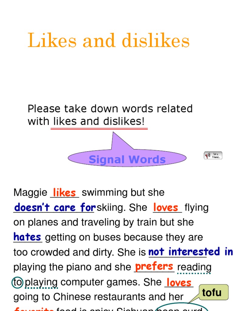 Please Take Down Words Related With Likes and Dislikes! | PDF ...