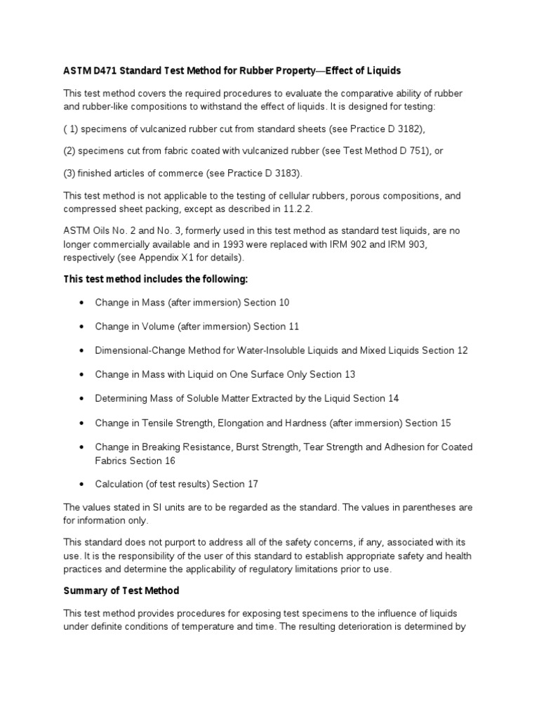 ASTM D471 Standard Test Method For Rubber Property | PDF | Materials ...