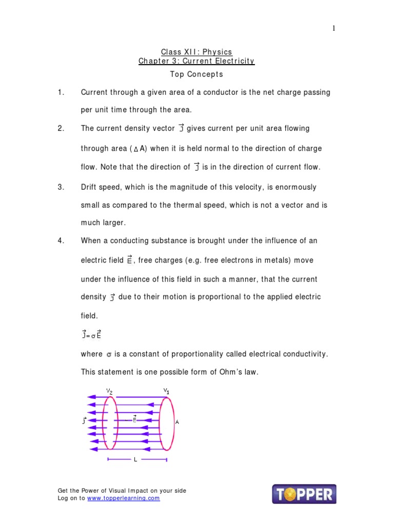 Class XII: Physics Chapter 3: Current Electricity Top Concepts | PDF ...