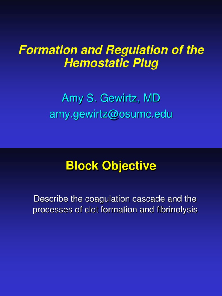 Formation and Regulation of The Hemostatic Plug: Amy S. Gewirtz, MD Amy ...