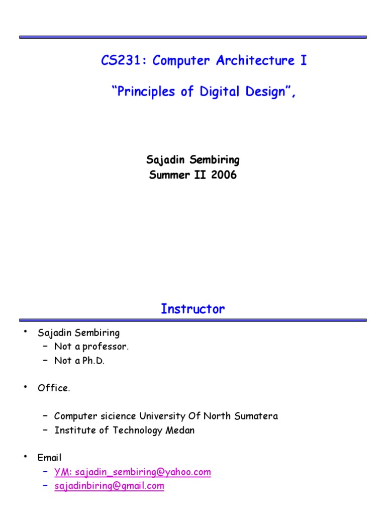 CS231: Computer Architecture I "Principles of Digital Design" | PDF ...