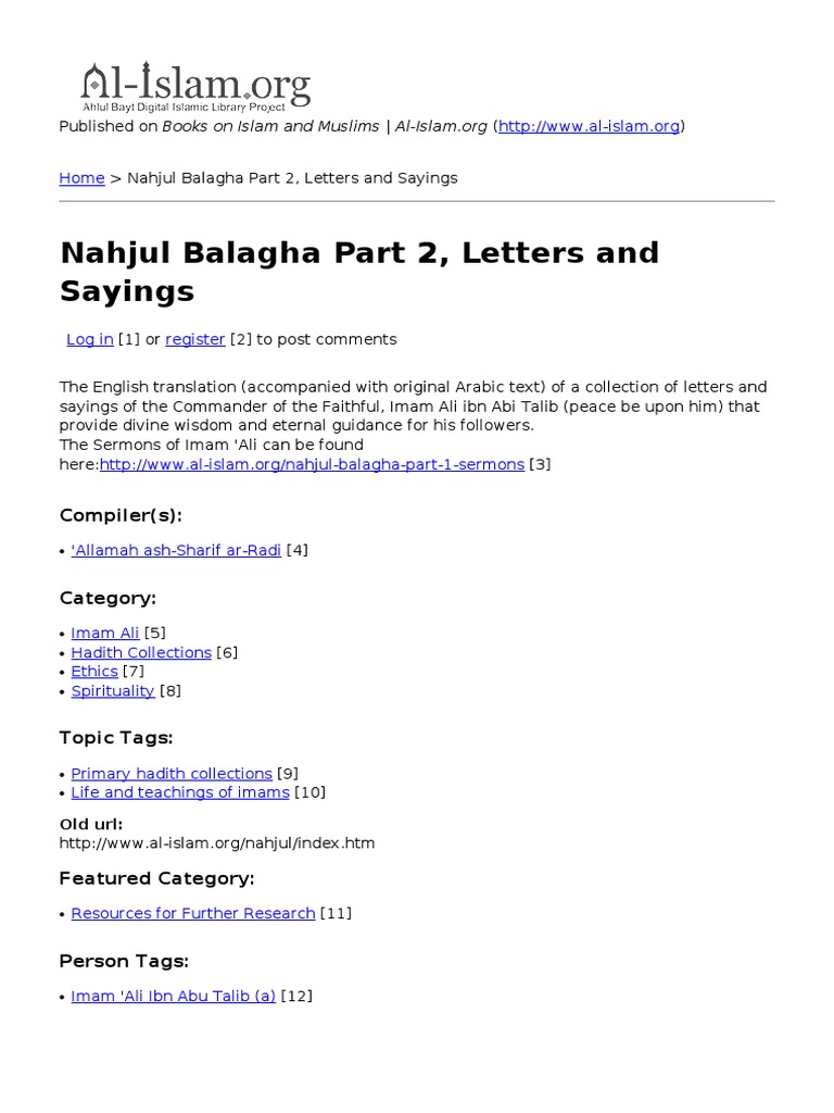 Nahjul Balagha: Letters and Sayings | PDF | Muhammad | Ali