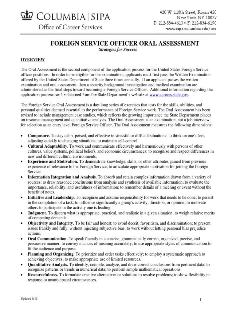 Columbia SIPA Foreign Service Oral Assesment | PDF | United States ...