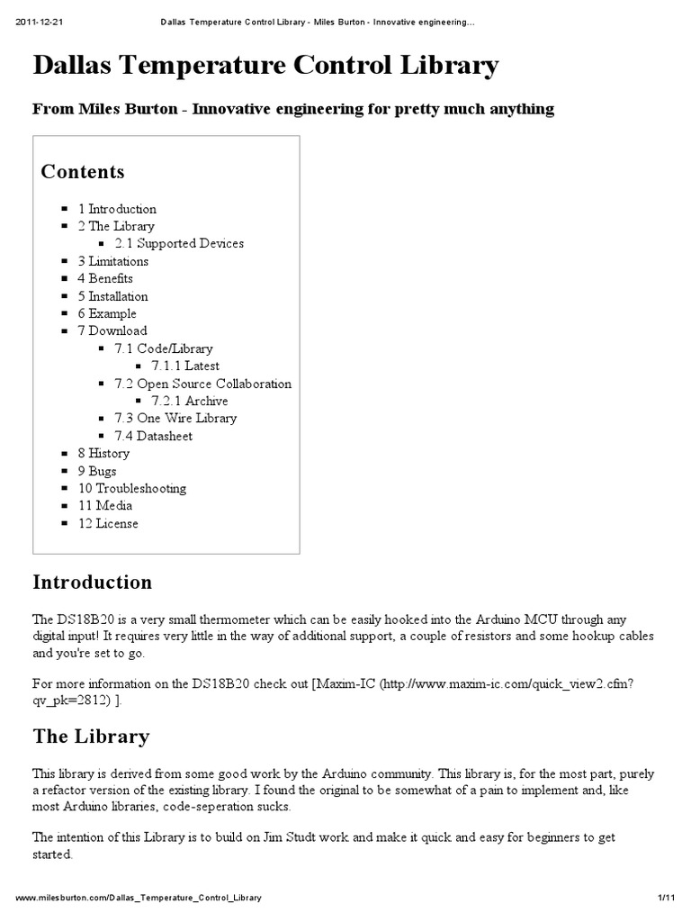 Dallas Temperature Control Library - Miles Burton - Innovative ...