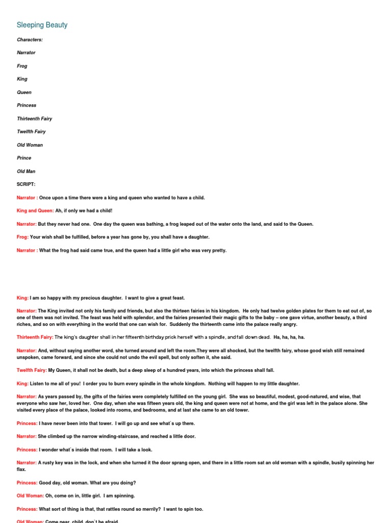 Sleeping Beauty Fairy Tale Script | PDF | Classics