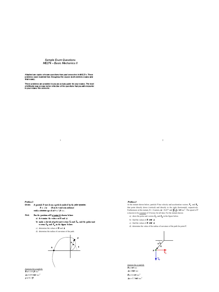Sample Exams - Mechanics Dynamics | PDF | Cartesian Coordinate System ...