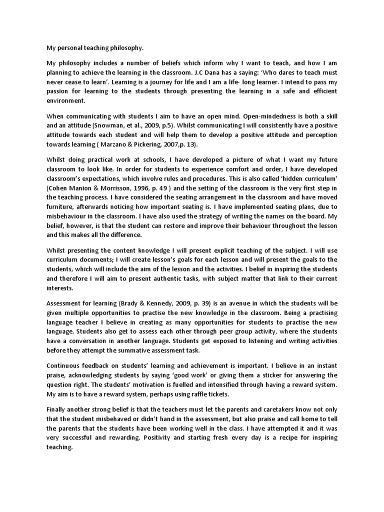 Personal Teaching Philosophy Overview | PDF | Educational Assessment ...