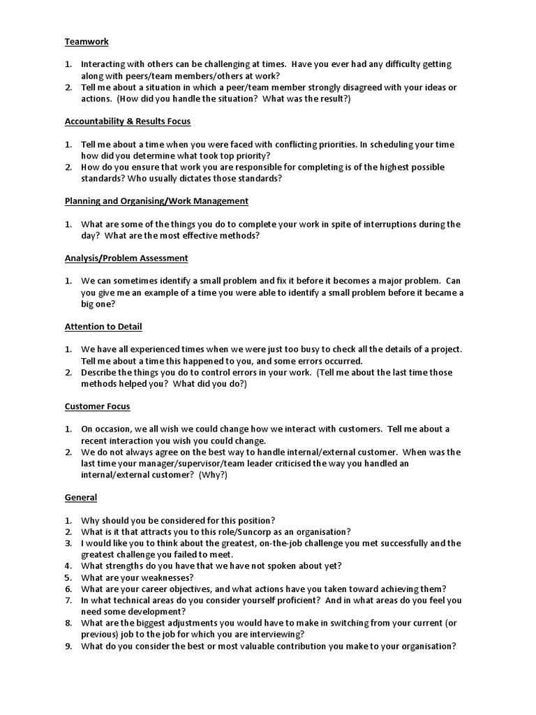 Example Behavioral Questions | PDF | Psychology | Behavioural Sciences