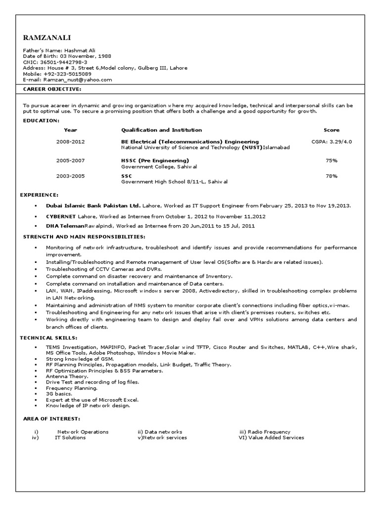 CV Ramzan Ali | Download Free PDF | Computer Network | Router (Computing)