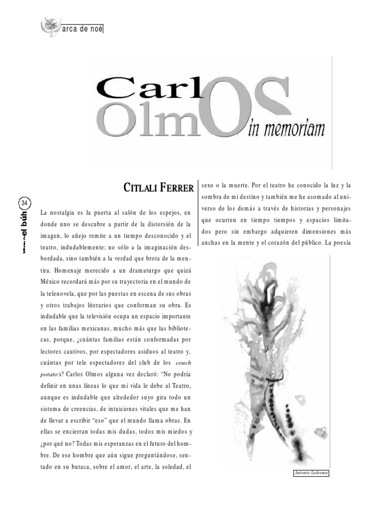 Homenaje a Carlos Olmos, dramaturgo mexicano | PDF | Teatro | Humor