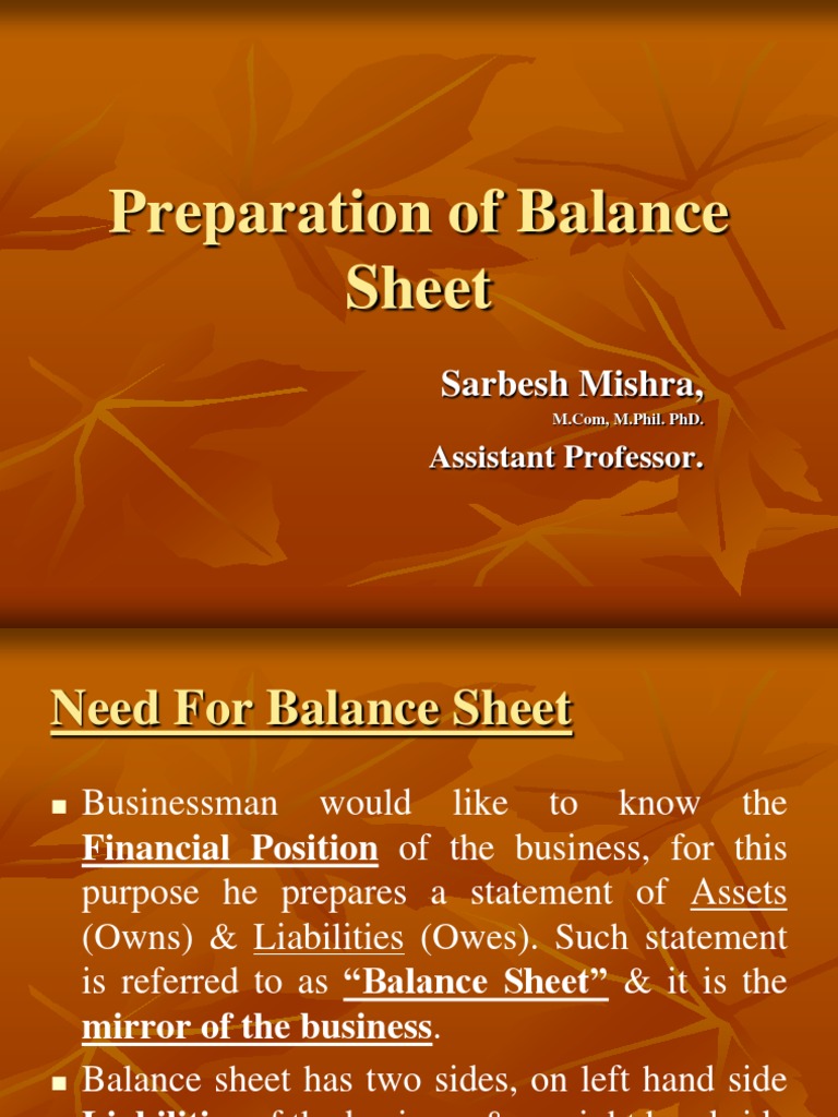 Preparation of Balance Sheet: Sarbesh Mishra | PDF | Balance Sheet ...
