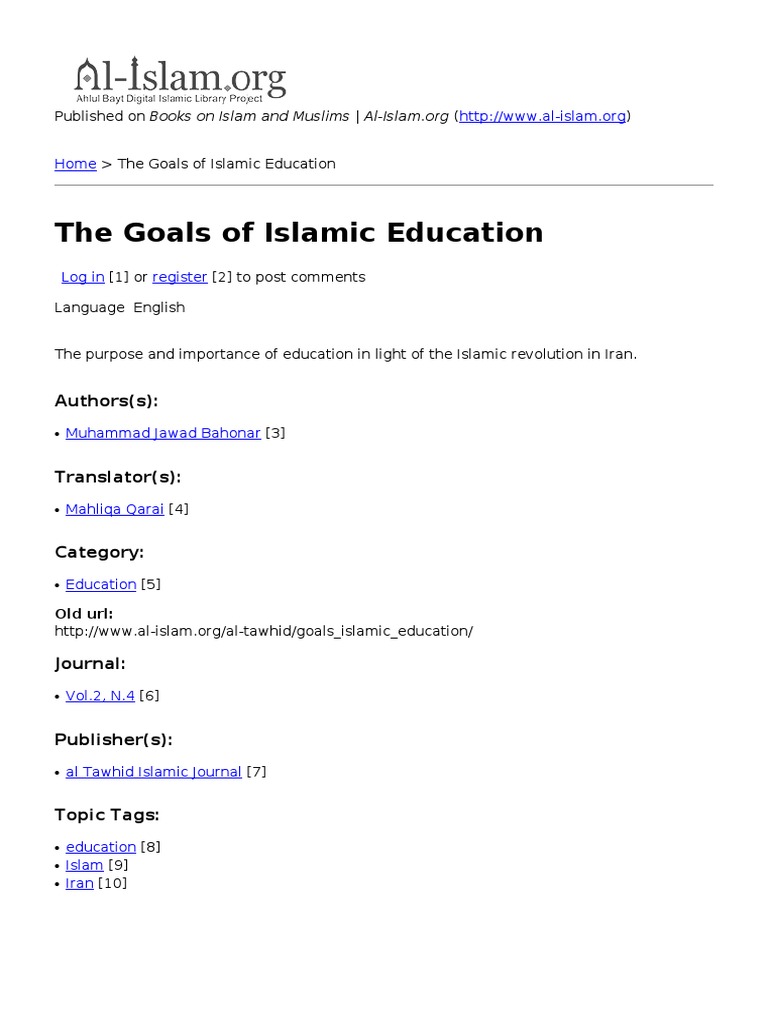 The Goals of Islamic Education | PDF | Value (Ethics) | Secondary School