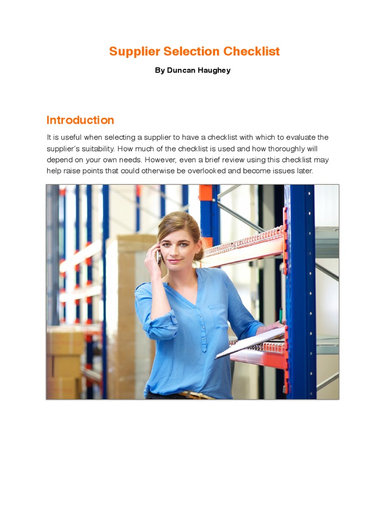 Supplier Selection Checklist | PDF | Project Management | Supply Chain