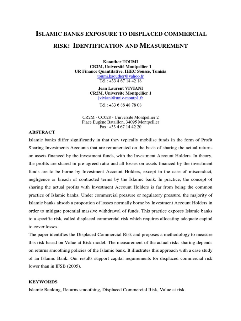 Measuring Displaced Commercial Risk in Islamic Banks | PDF | Islamic ...