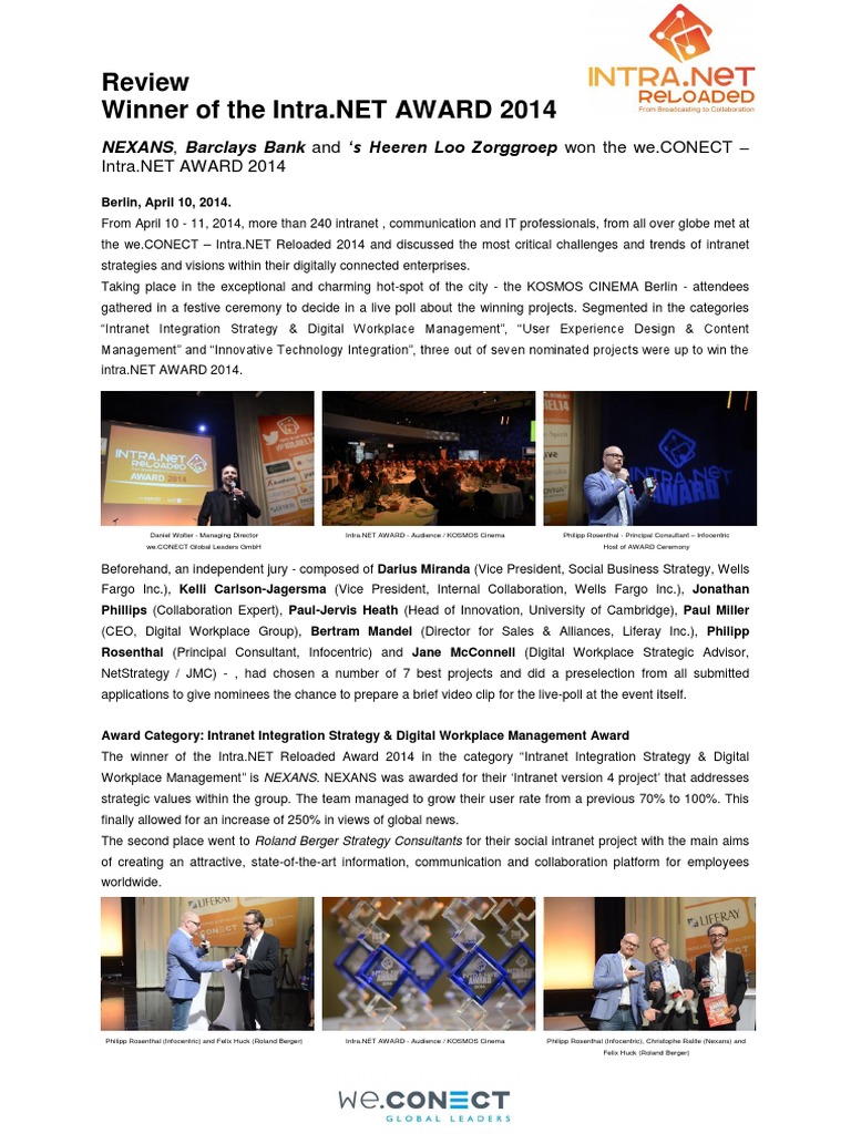 Winners of The IntraNet Award 2014 | PDF | Strategic Management | Computing