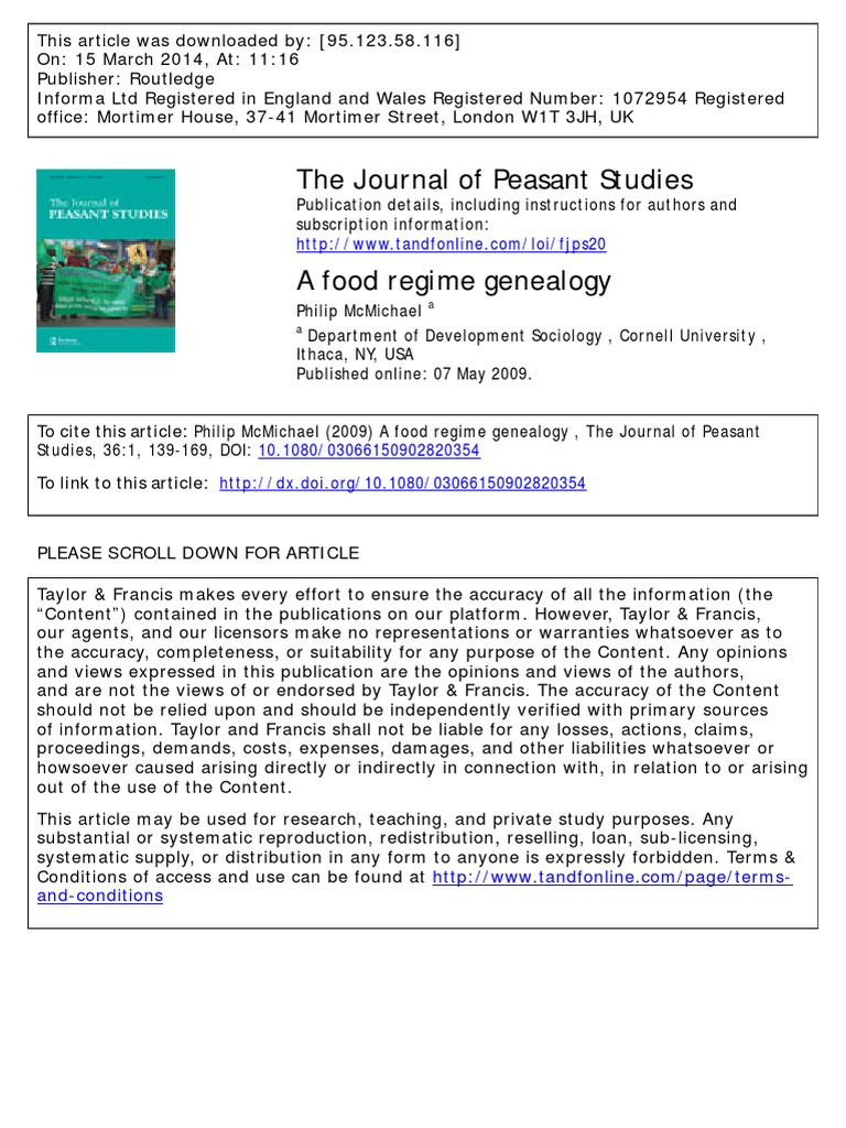 Food Regime Genealogy | PDF | Agriculture | Globalization