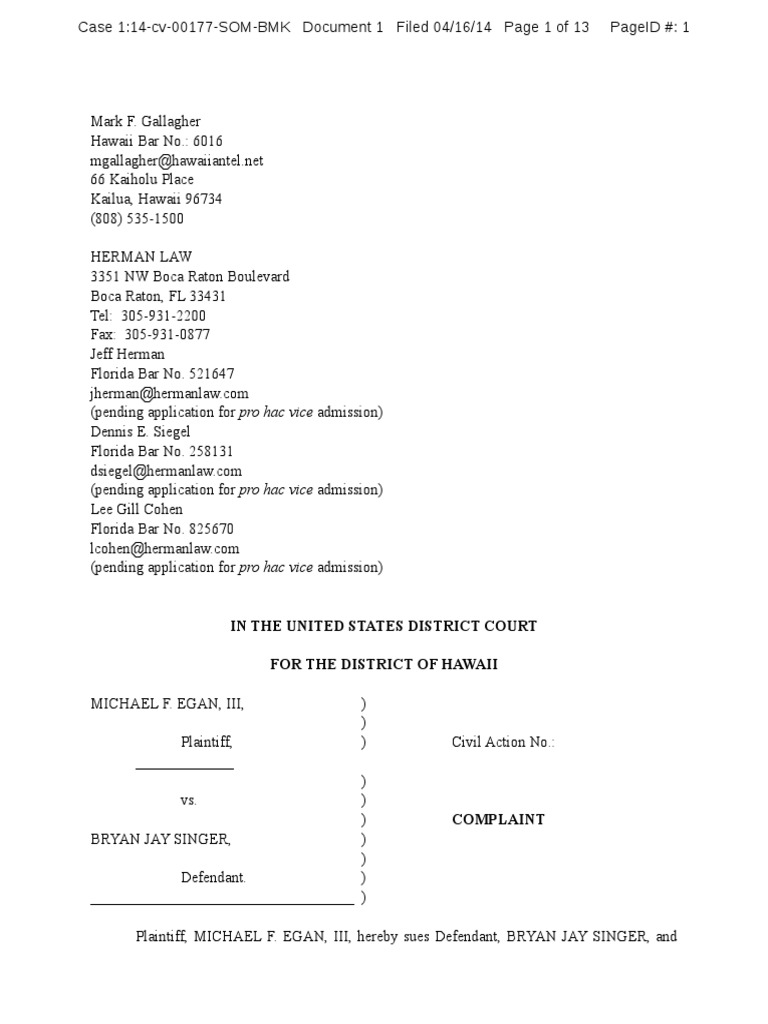 Michael Eagan VS, Bryan Singer | PDF | Punitive Damages | Damages