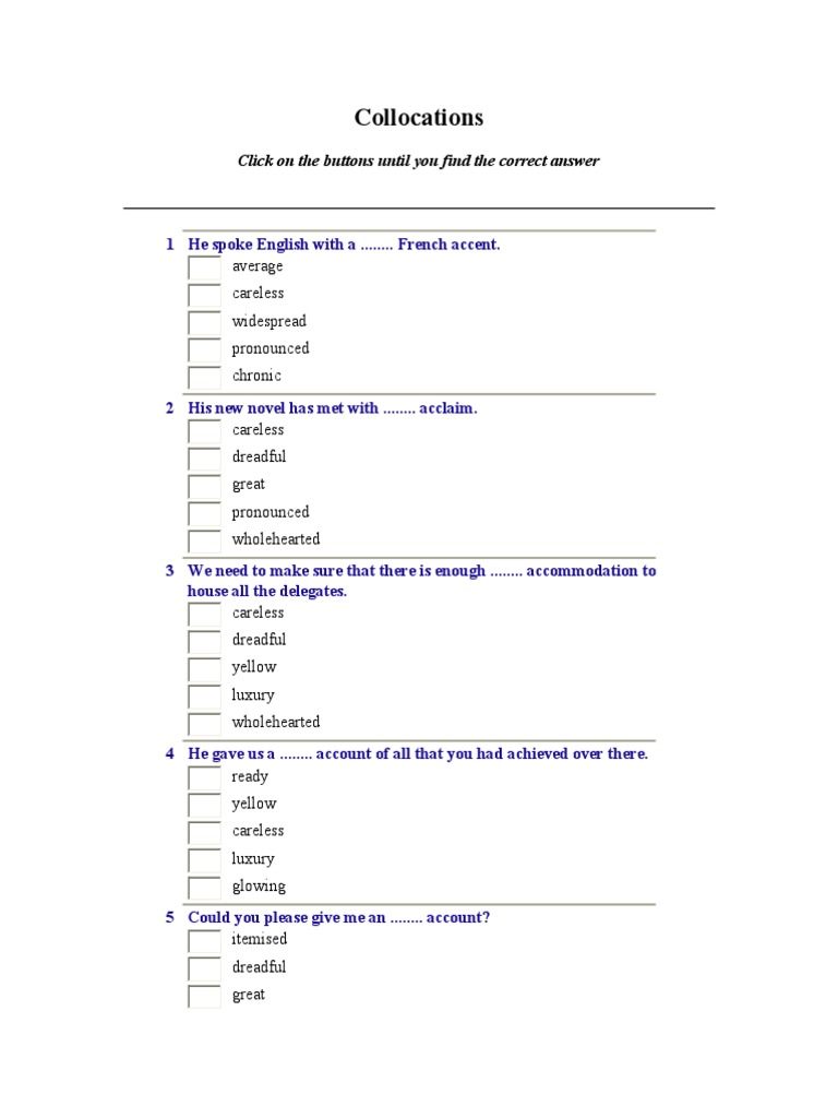 English Collocations Practice Quiz | PDF | Foreign Language Studies ...