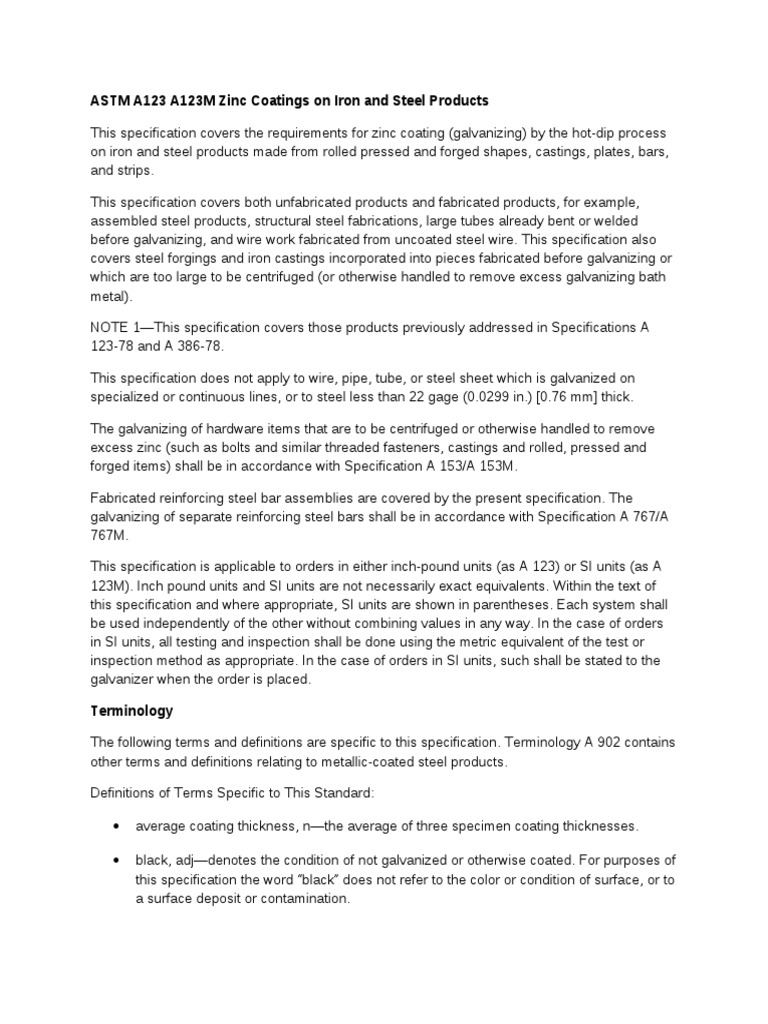 ASTM A123 A123M Zinc Coatings on Iron and Steel Products ...