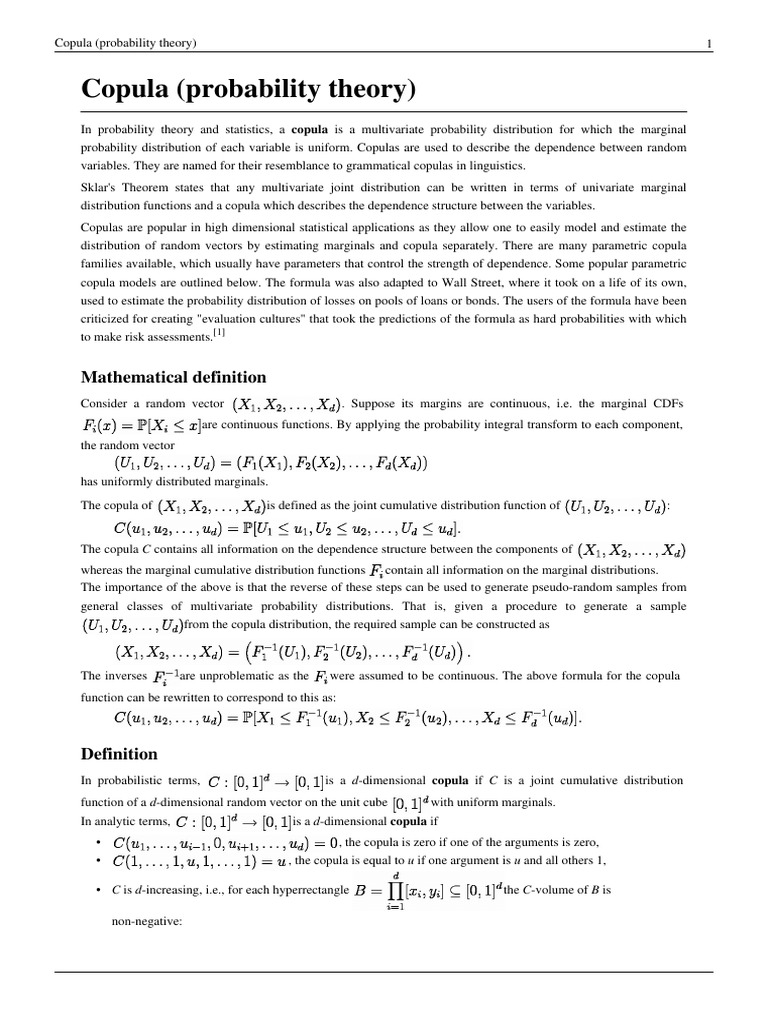 Copula models dependence between random variables | PDF | Probability Distribution ...