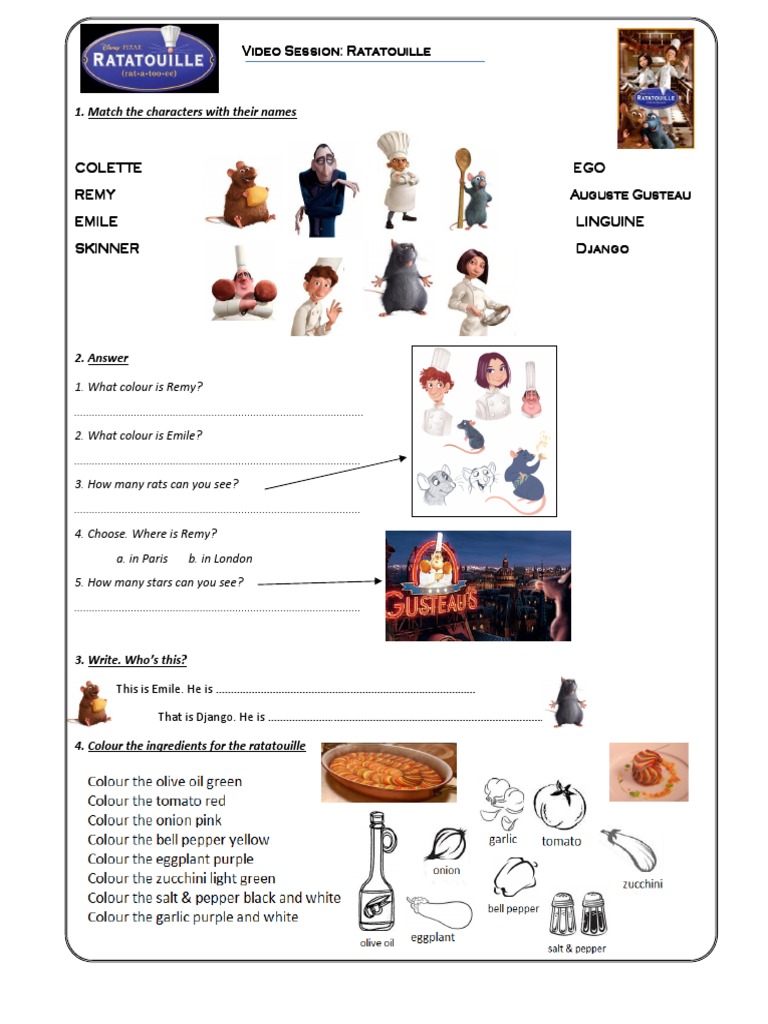 Video Session Ratatouille Worksheet | PDF | Pixar | Films Directed