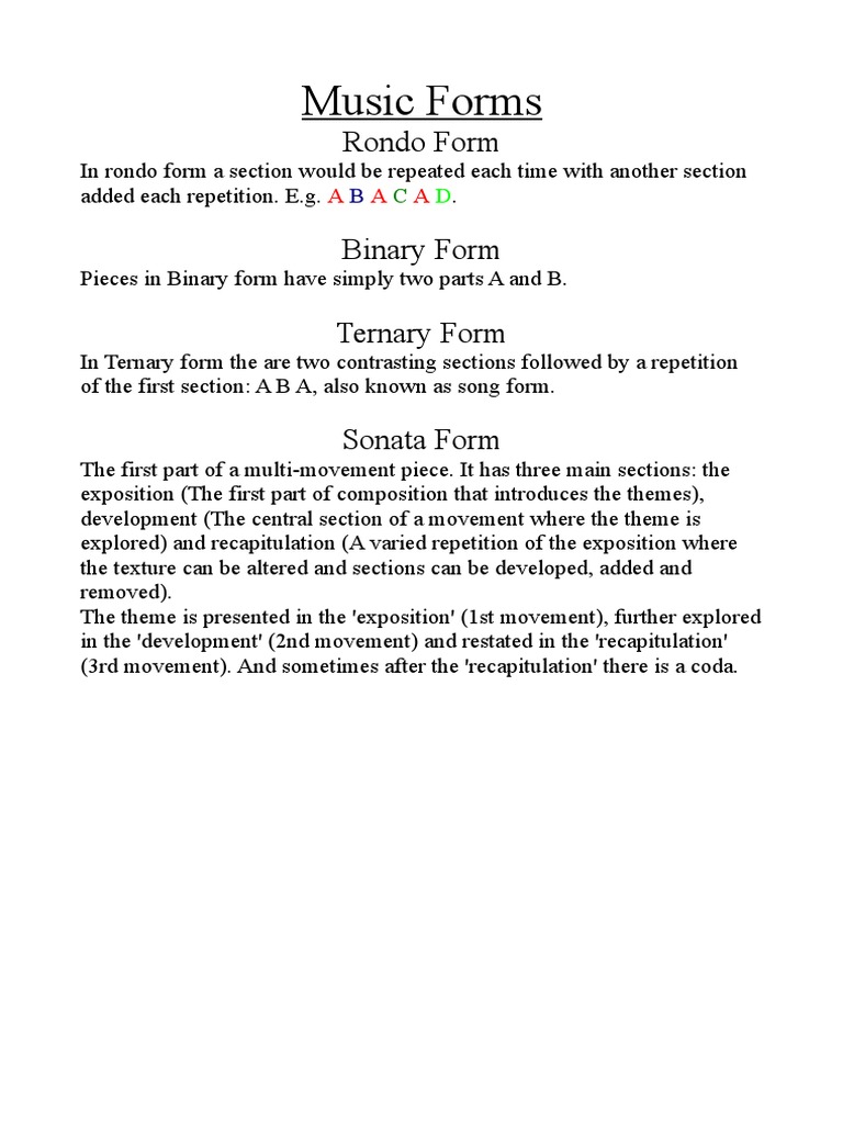 Music Forms: Rondo, Binary, Ternary, Sonata | PDF