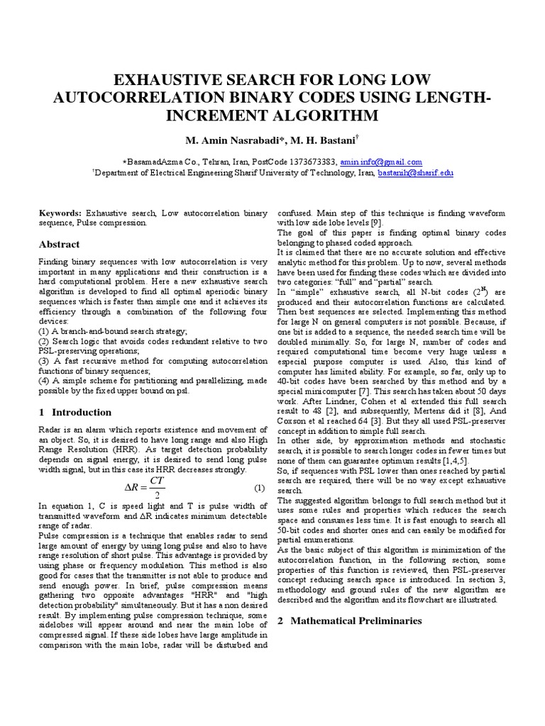 Exhaustive Search For Long Low Autocorrelation Binary Codes Using Lengthincrement Algorithm ...