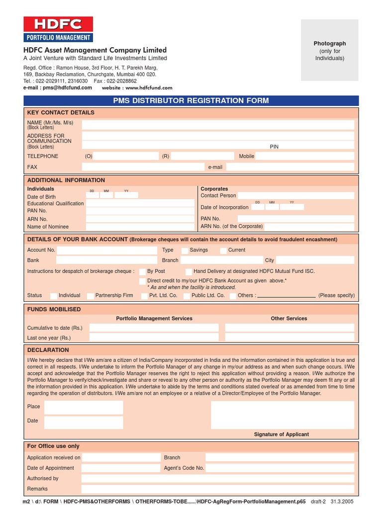 HDFC Asset Management Company Limited PMS Distributor Registration Form | PDF | Indemnity ...