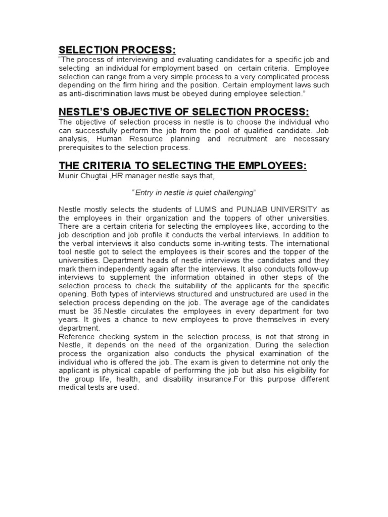 Selection Process Pdf Employment Recruitment
