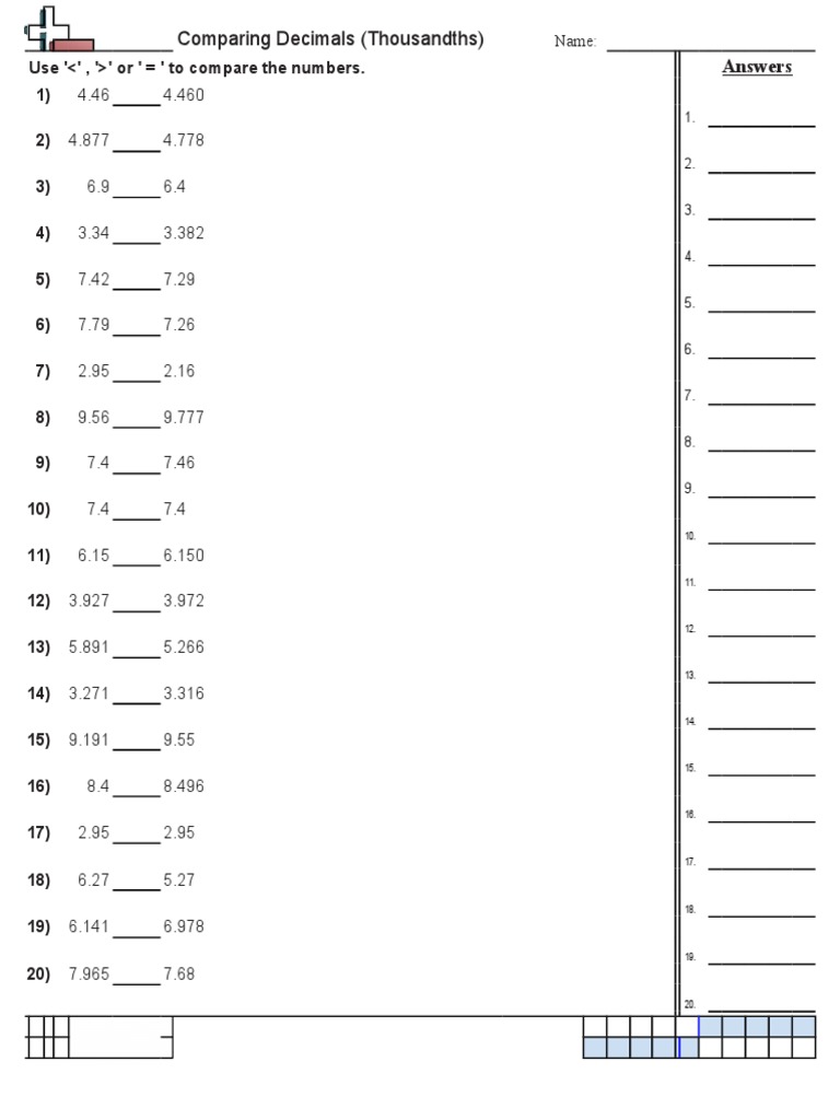Comparing To Thousandths | PDF | Teaching Methods & Materials