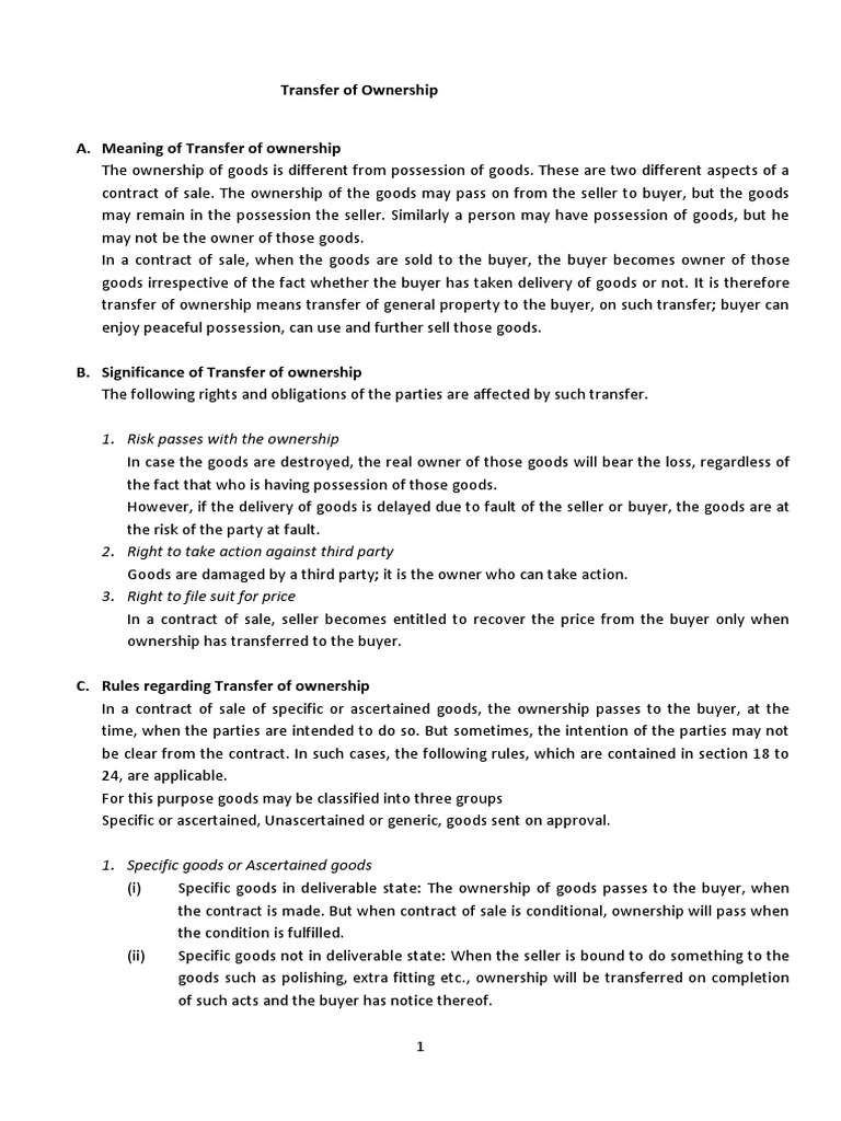 Transfer of Ownership | PDF | Possession (Law) | Ownership