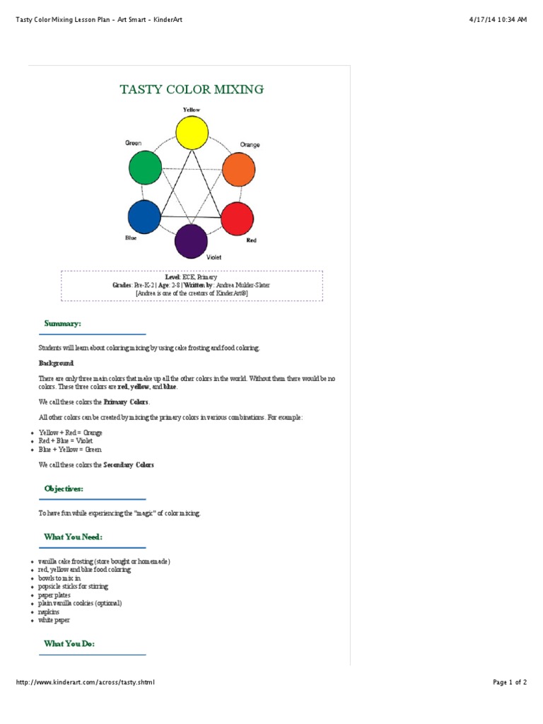 Tasty Color Mixing Lesson Plan - Art Smart - KinderArt | PDF | Color ...