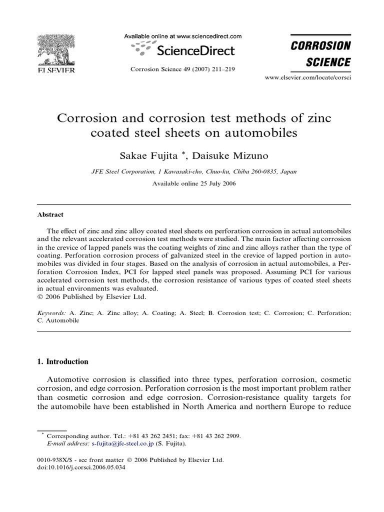 Corrosion and Corrosion Test Methods of Zinc | Download Free PDF ...