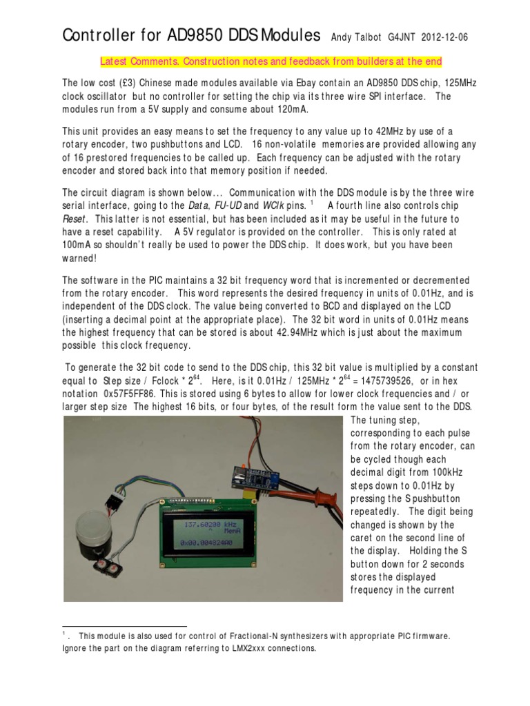 AD9850 Controller | PDF | Pic Microcontroller | Printed Circuit Board
