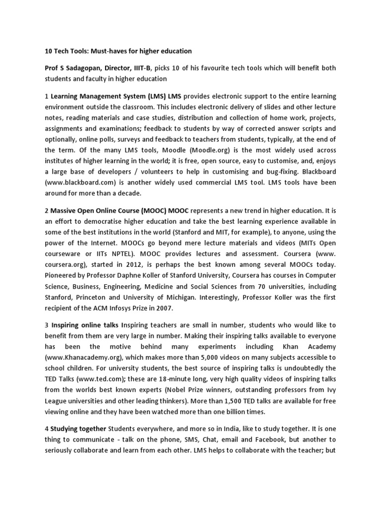 10 Tech Tools Must Haves For Higher Education Prof S Sadagopan