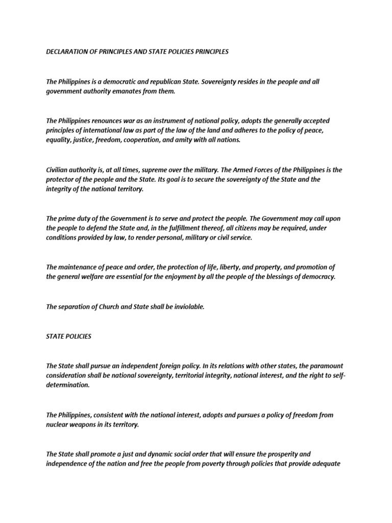 Declaration of Principles and State Policies Principles | PDF | Liberty ...