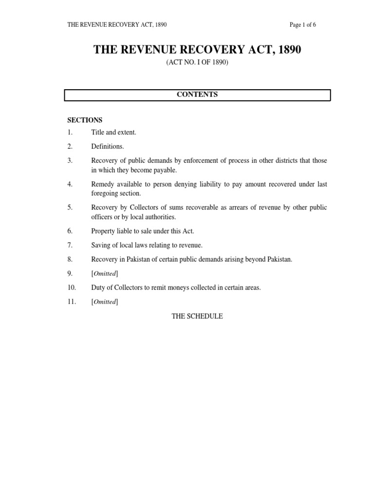 Revenue Recovery Act, 1890 | Download Free PDF | Arrears | Lawsuit