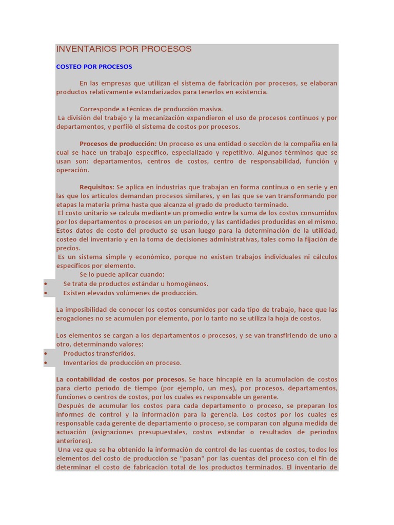 Costeo por procesos | PDF | Inventario | Costo