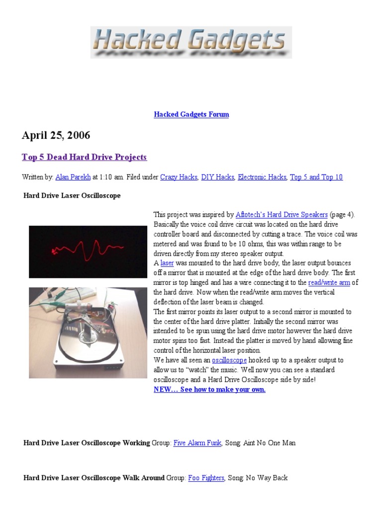 Top 5 Dead Hard Drive Projects - Hacked Gadgets - DIY Tech Blog | PDF ...