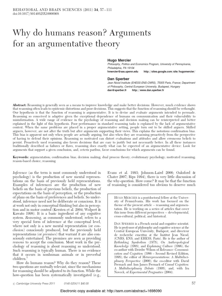 Argumentative Theory of Reasoning | PDF | Reason | Argument