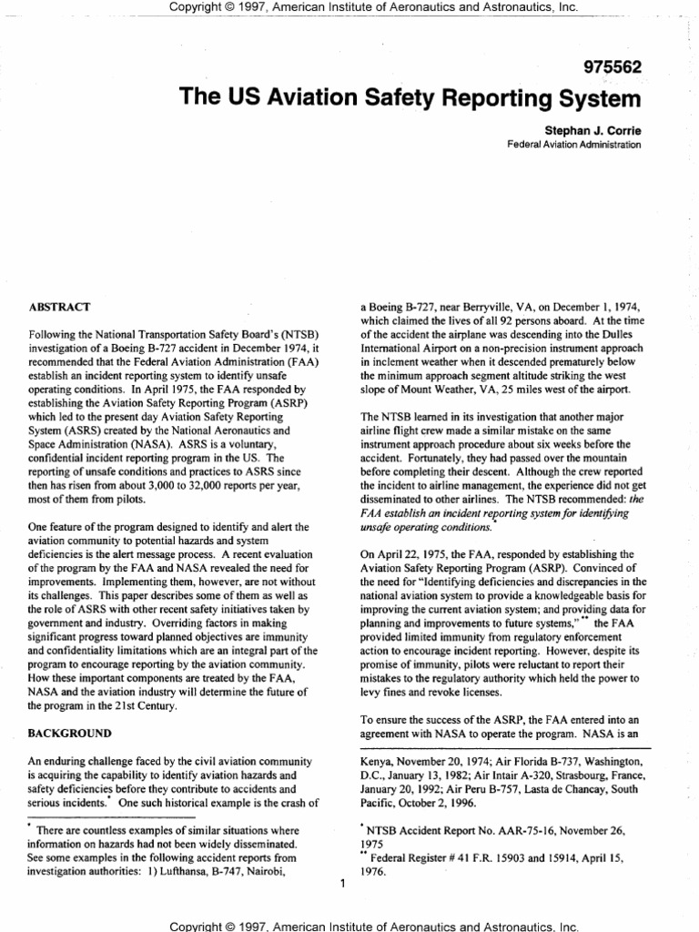 The U.S. Aviation Safety Reporting System | PDF | National ...