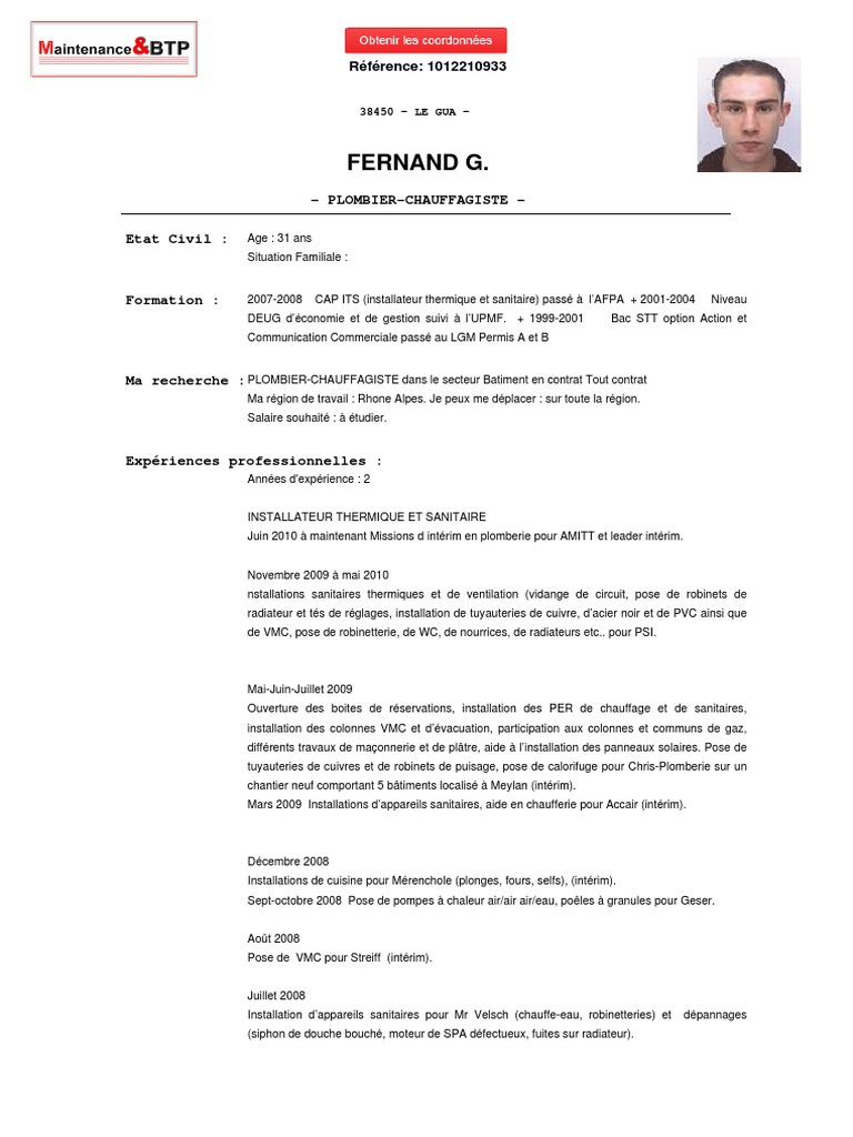 CV Plombier Mod | PDF | Plomberie | Électroménager