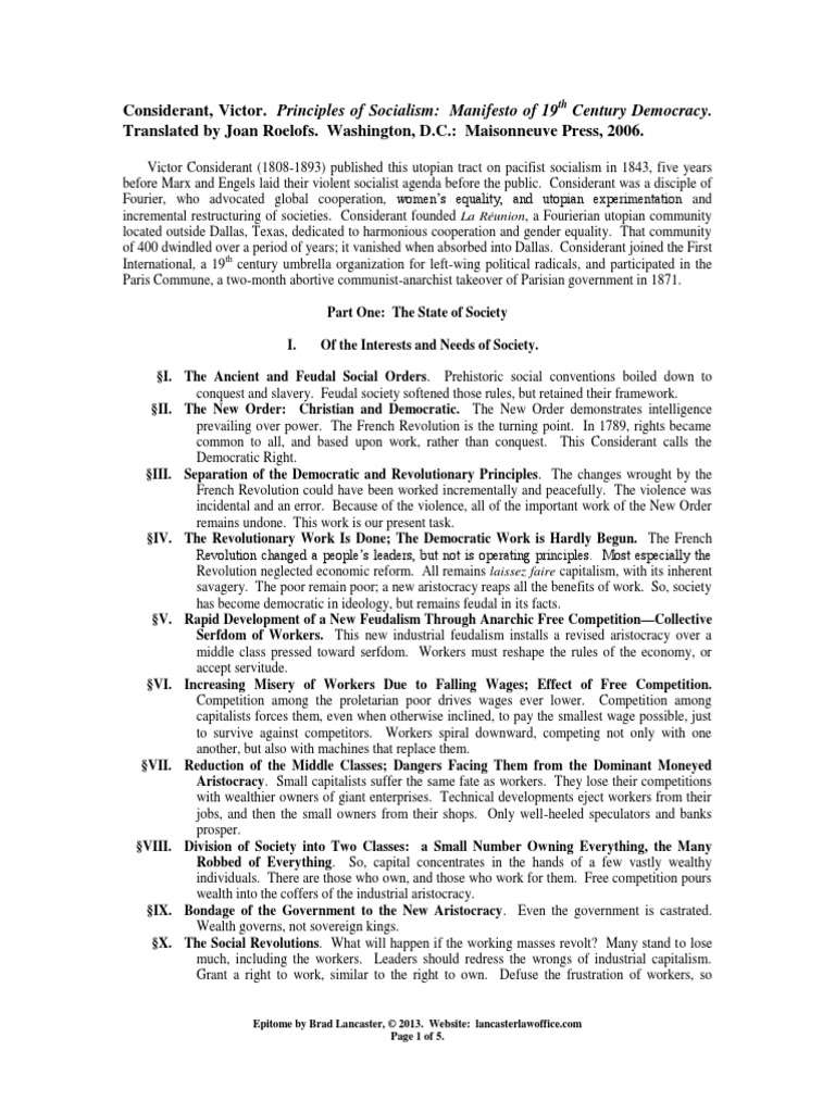 Considerant, Principles of Socialism | Socialism | Democracy